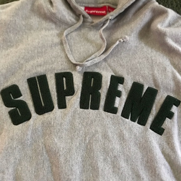 Supreme | Jackets & Coats | Grey Supreme Hoodie With Green Lettering ...